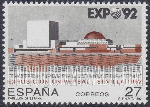 Expo ’92, Seville 27p Gray, Black & brown stamp price, value
