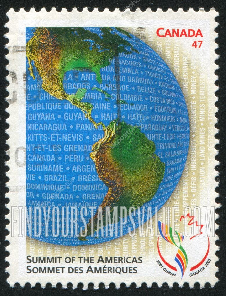 Summit of the Americas, Quebec 47c Multicolored stamp price, value