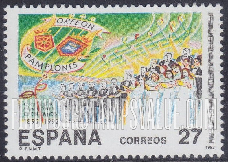 Pamplona Choir, Centenary 27p Multicolored stamp price, value