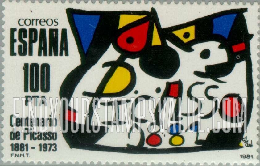 Picasso’s Birth Centenary Emblem, by Joan Miro 100p Multicolored stamp ...