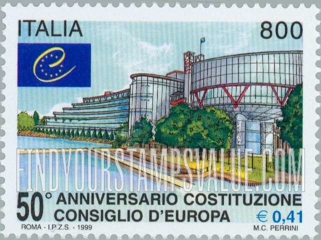 Council of Europe, 50th Anniversary 800l Multicolored stamp price, value