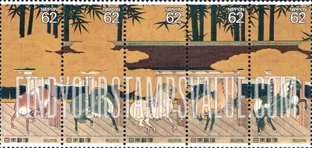 Horse at Stable from Umaya-zu Byobu - 厩図屏風 62y Multicolored, Red brown ...