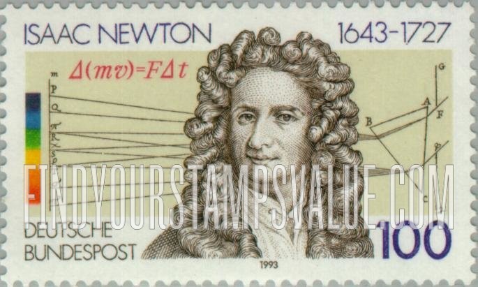 Sir Isaac Newton, Scientist 100pf Multicolored stamp price, value