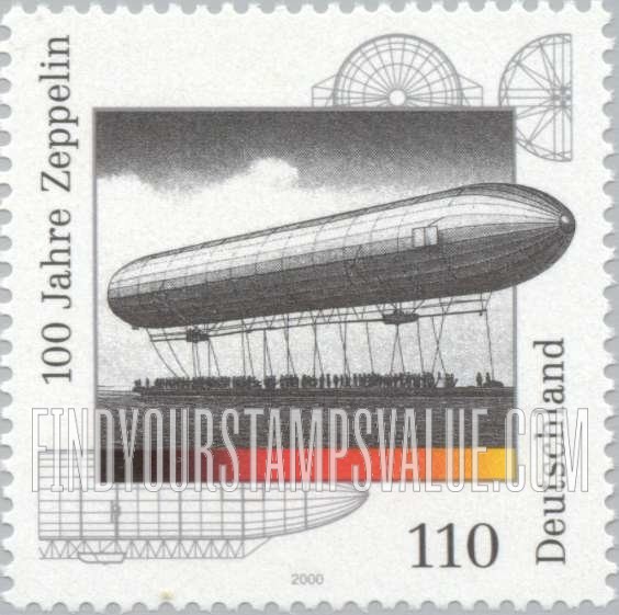 First Zeppelin Flight, Centennial 110pf Multicolored stamp price, value